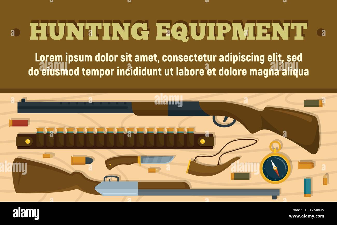 Hunting equipment concept banner. Flat illustration of hunting ...