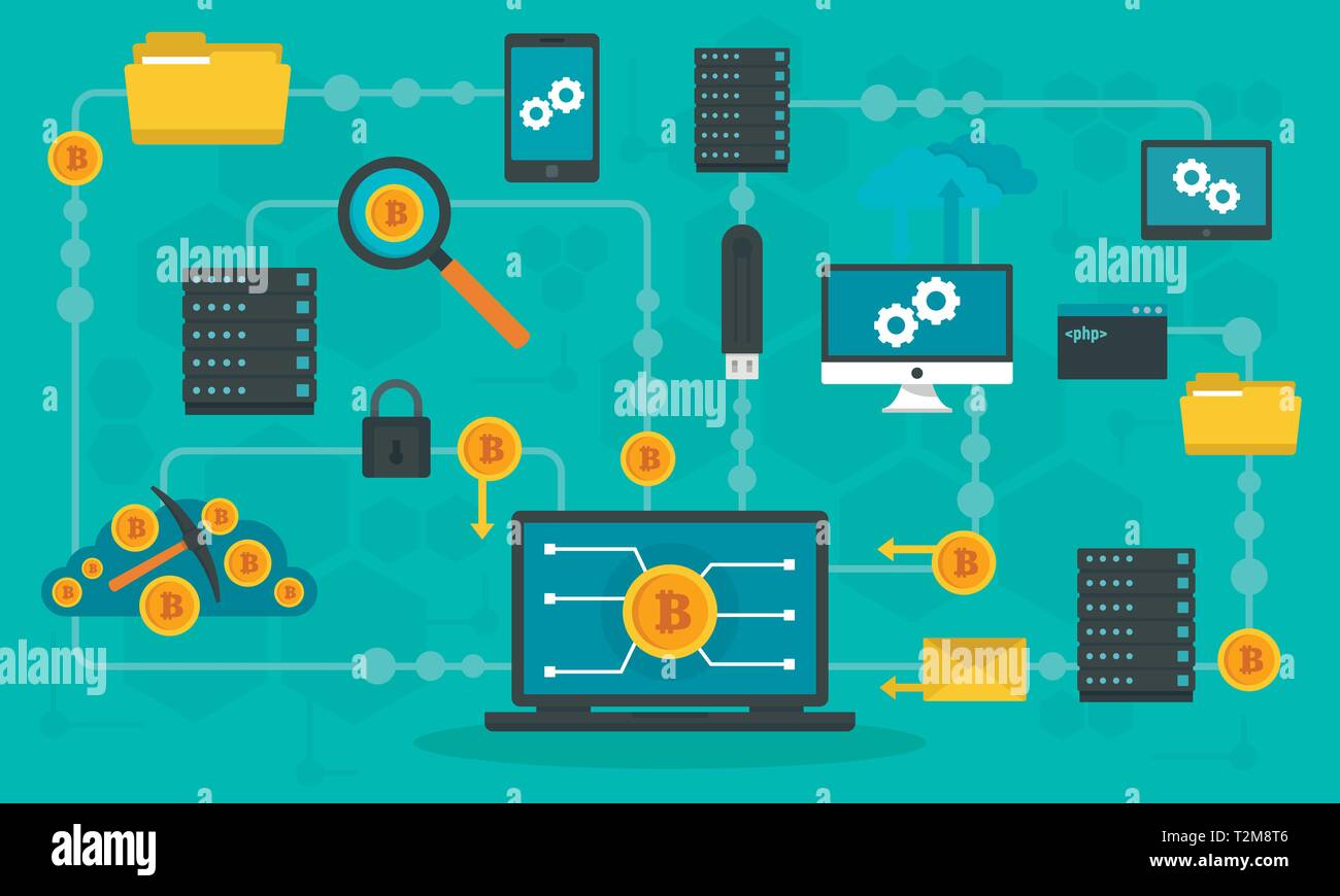 Blockchain technology concept banner, flat style Stock Vector Image ...