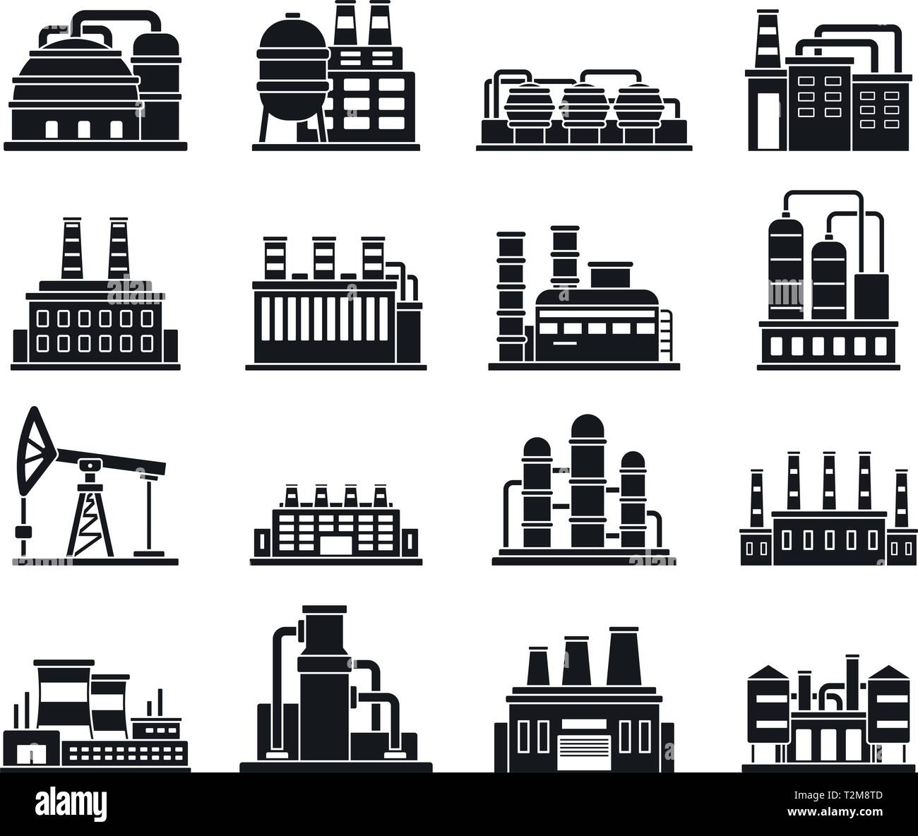 Refinery plant factory icons set. Simple set of refinery plant factory ...