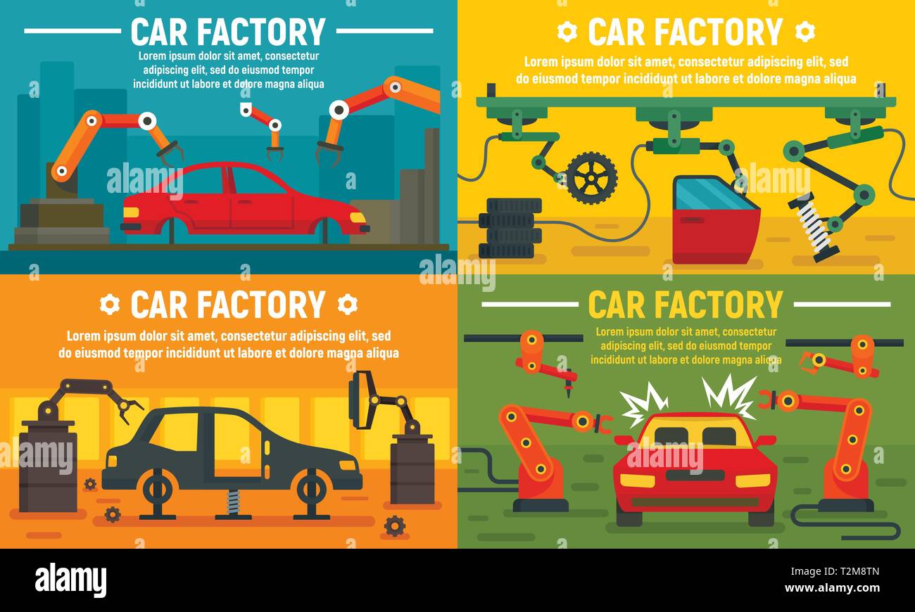Industry car factory banner set, flat style Stock Vector Image & Art ...