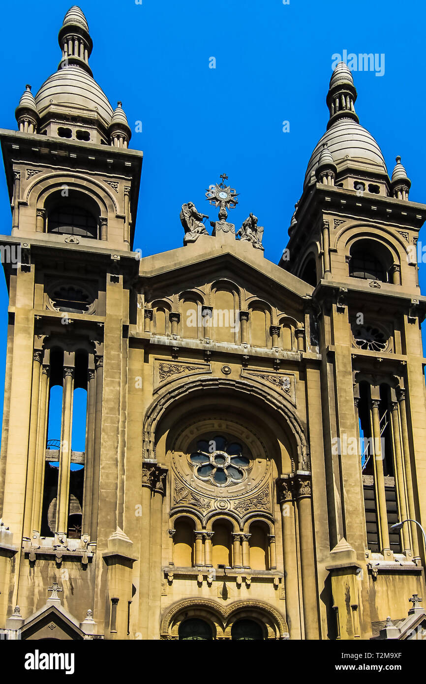 Facade of Basilica de los Sacramentinos in neo-Byzantine style Stock ...