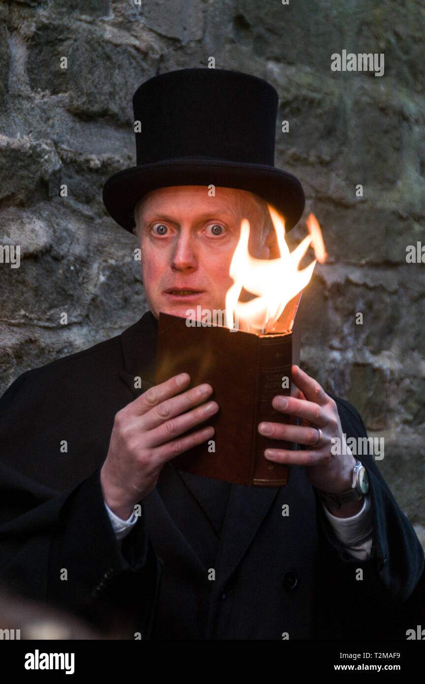 Bill Spectre wearing his traditional Victorian hat and clock giving his ...