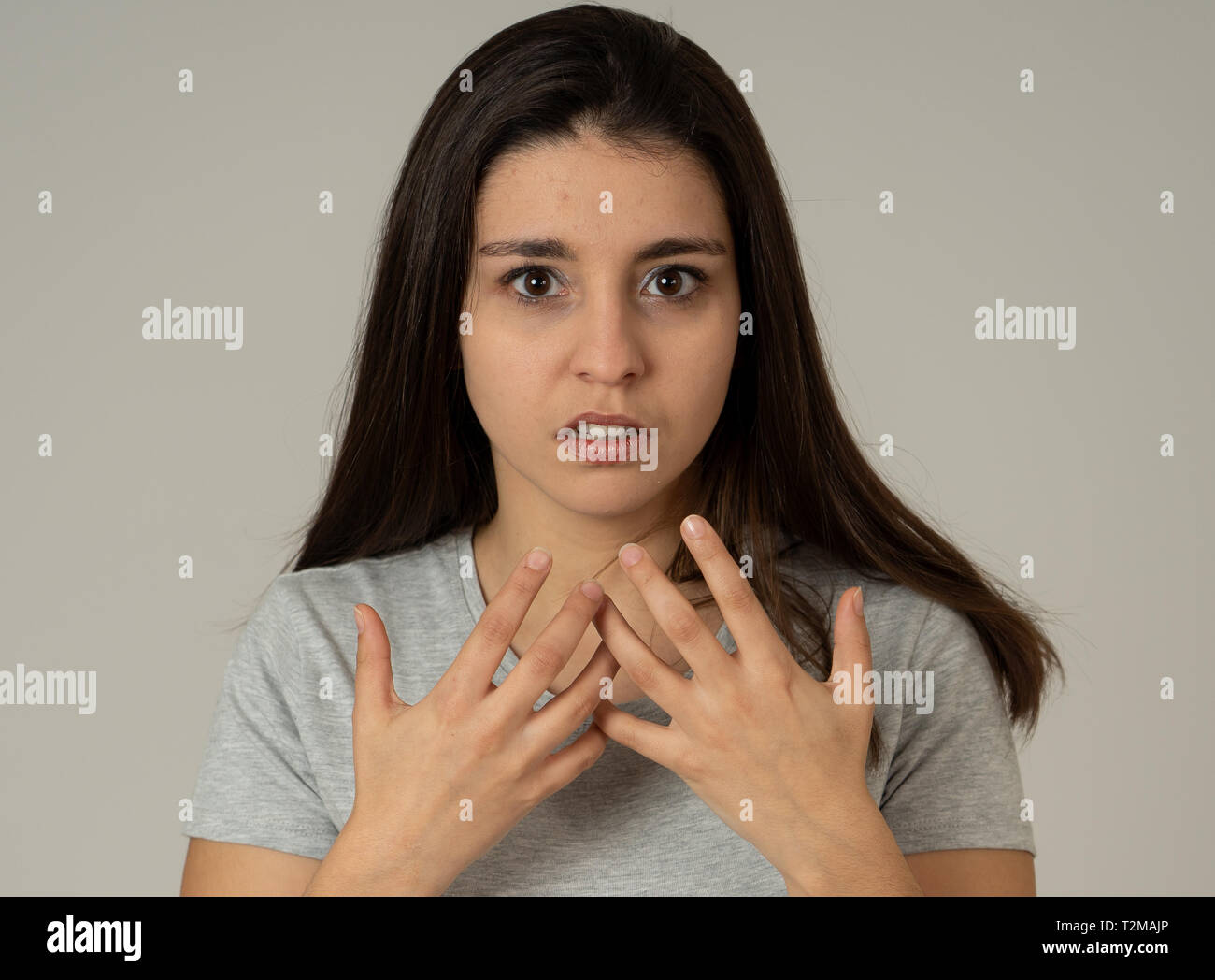 Scared female face hi-res stock photography and images - Alamy