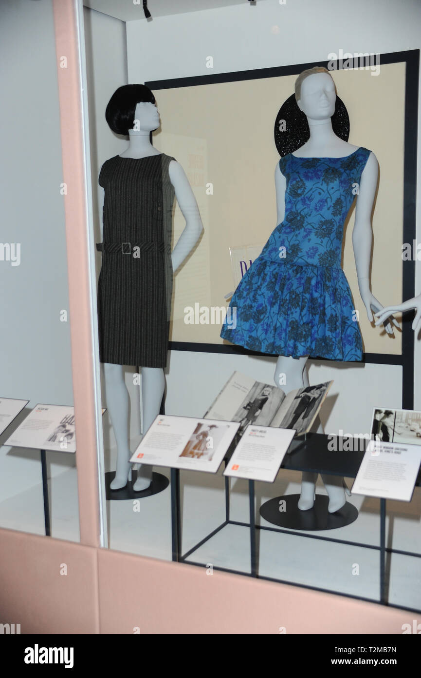 Fashion items designed by Mary Quant seen displayed at the Mary Quant ...