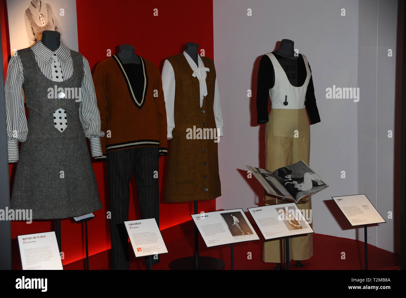 Fashion items designed by Mary Quant seen displayed at the Mary Quant ...