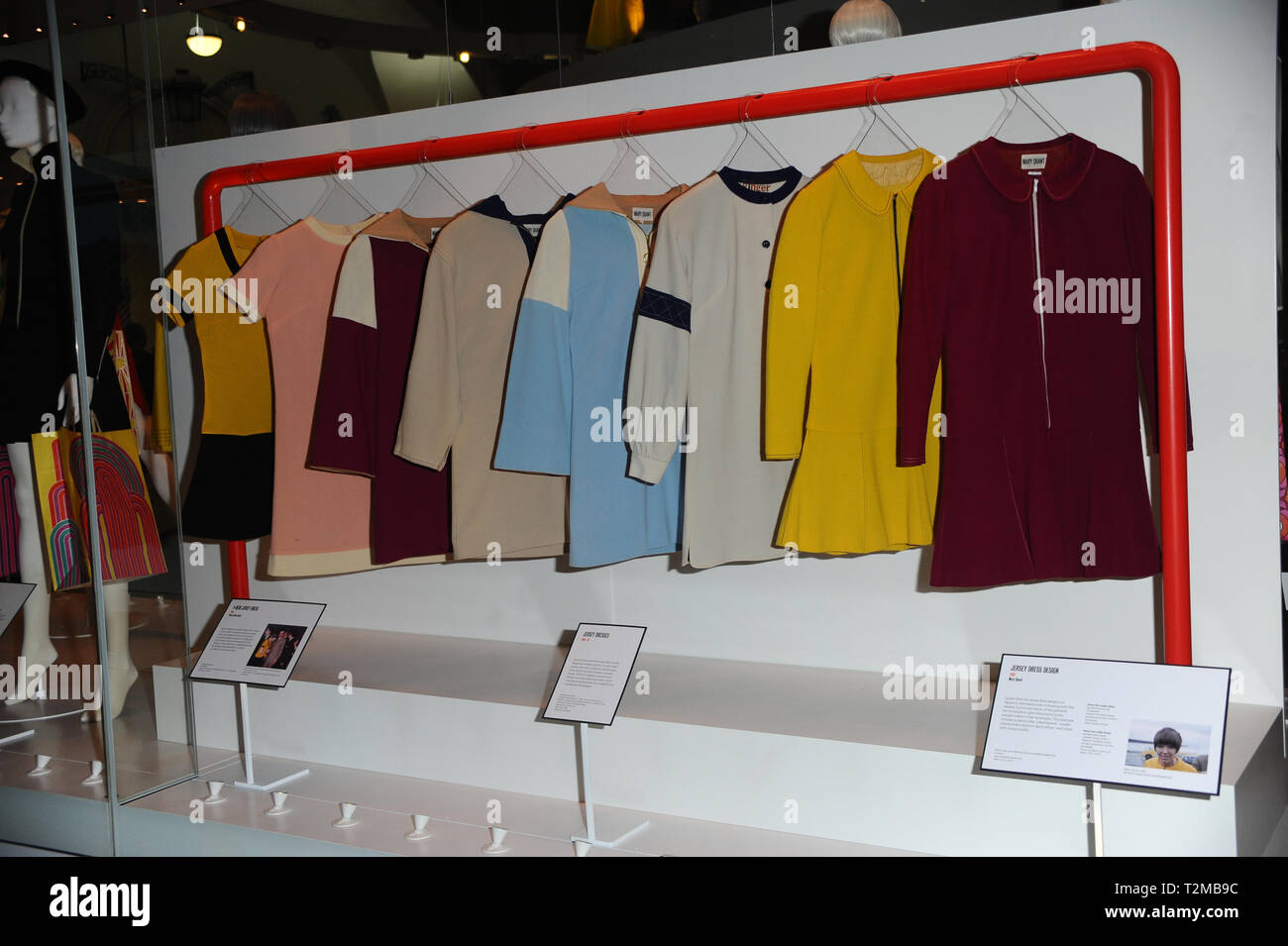 Fashion items designed by Mary Quant seen displayed at the Mary Quant ...