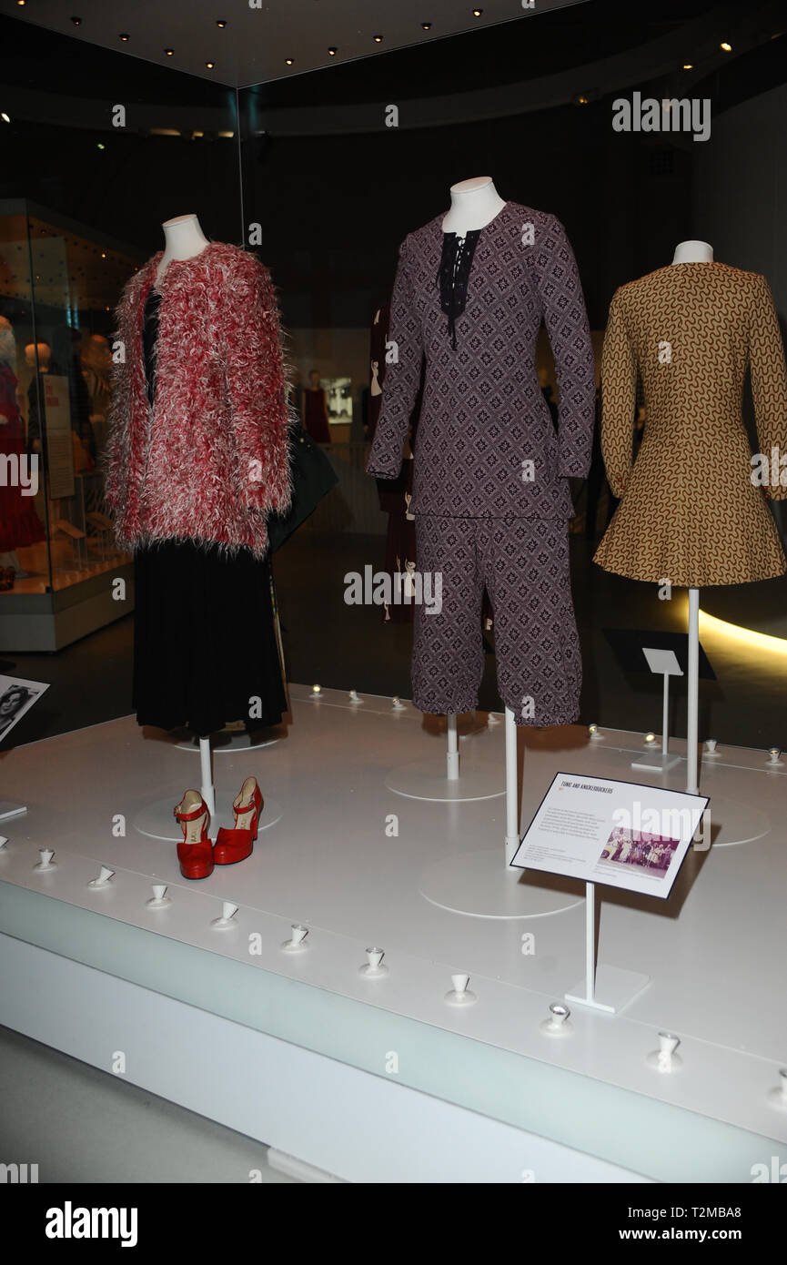 Fashion items designed by Mary Quant seen displayed at the Mary Quant ...