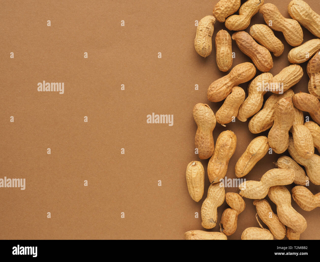 Organic peanuts on a brown studio background with space for text ...