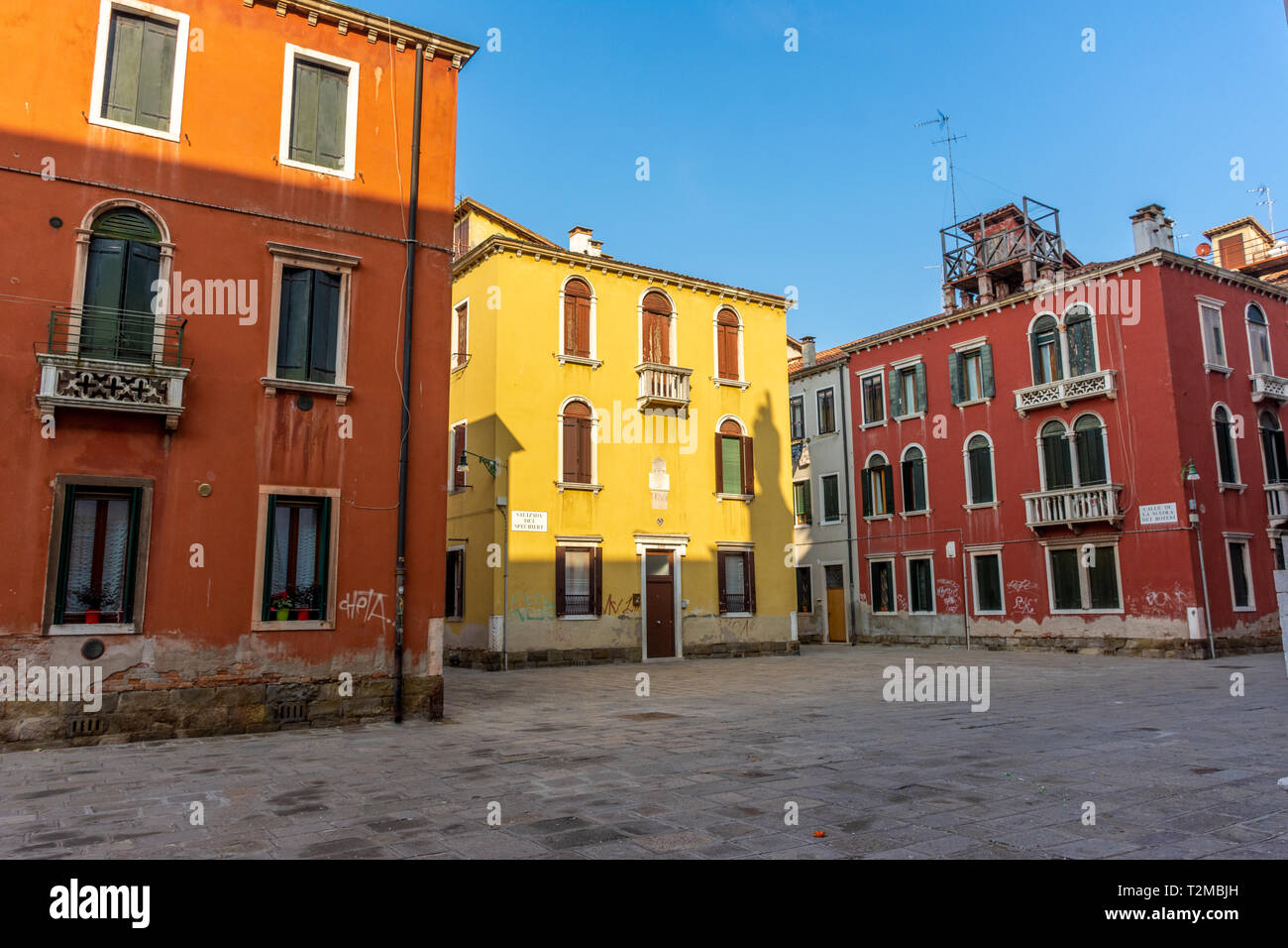 Italy, Venice, details and view of buildings in typical Venetian style ...