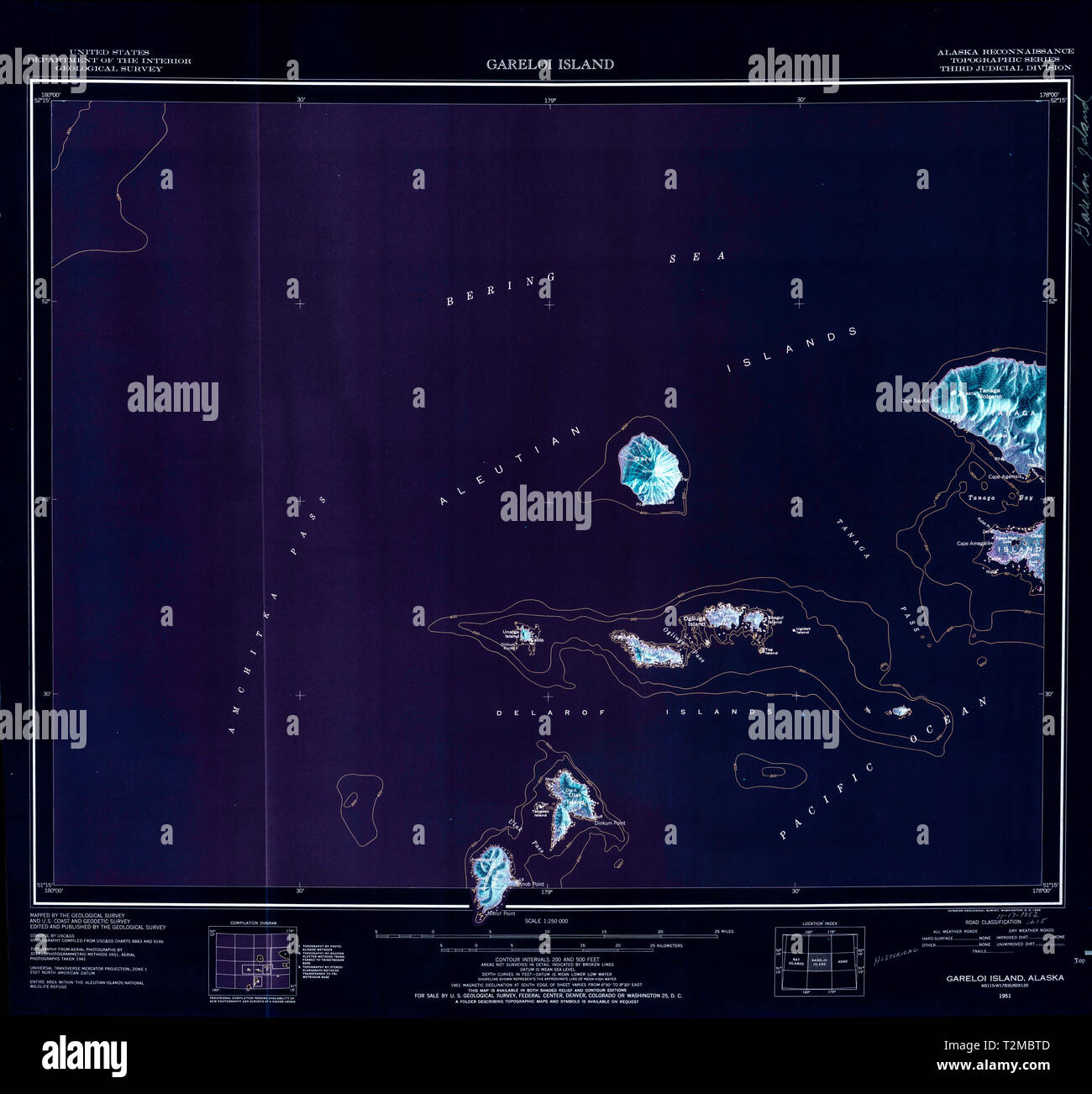 USGS TOPO Map Alaska AK Gareloi Island 360882 1951 250000 Inverted ...