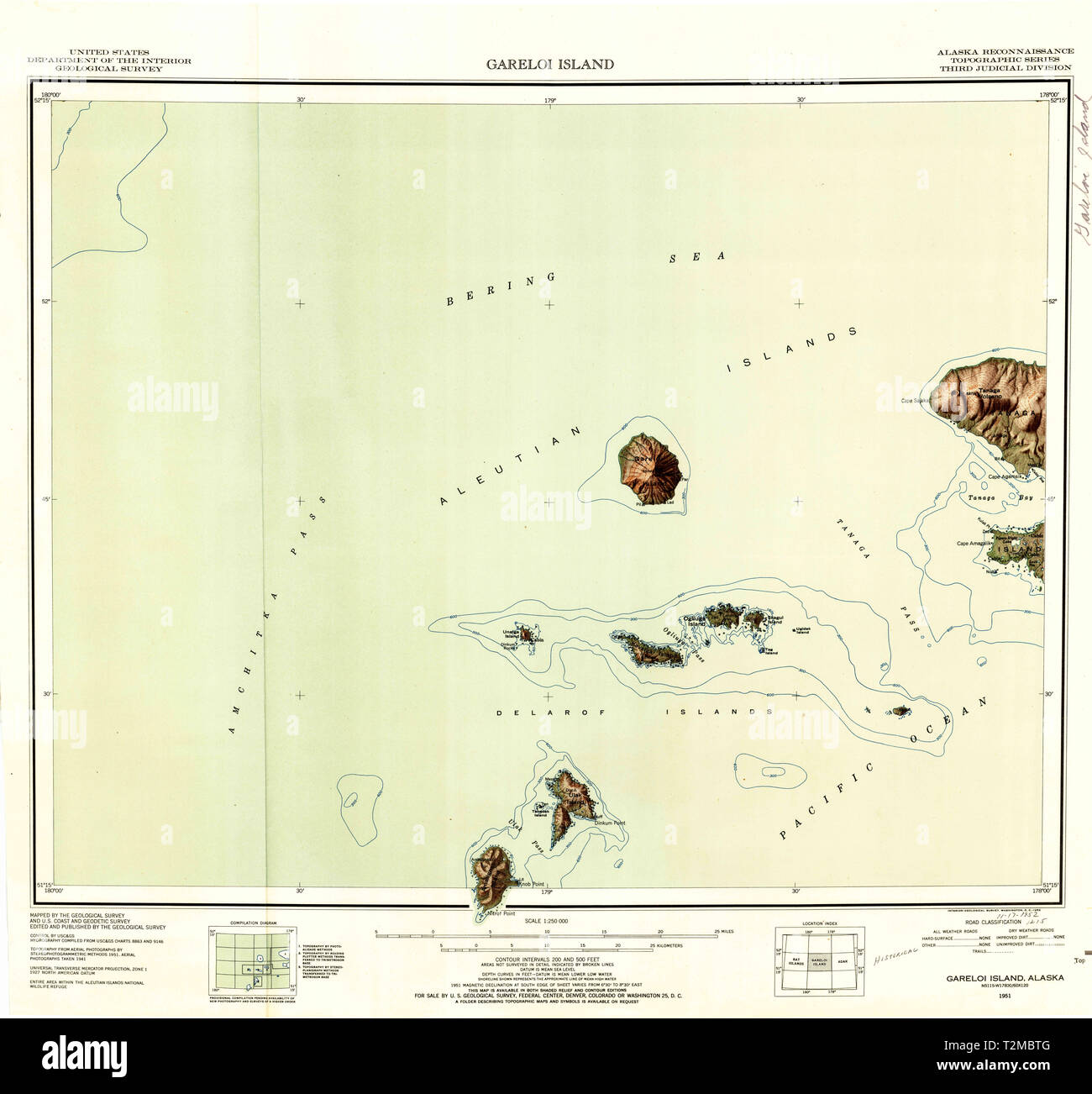 USGS TOPO Map Alaska AK Gareloi Island 360882 1951 250000 Restoration ...