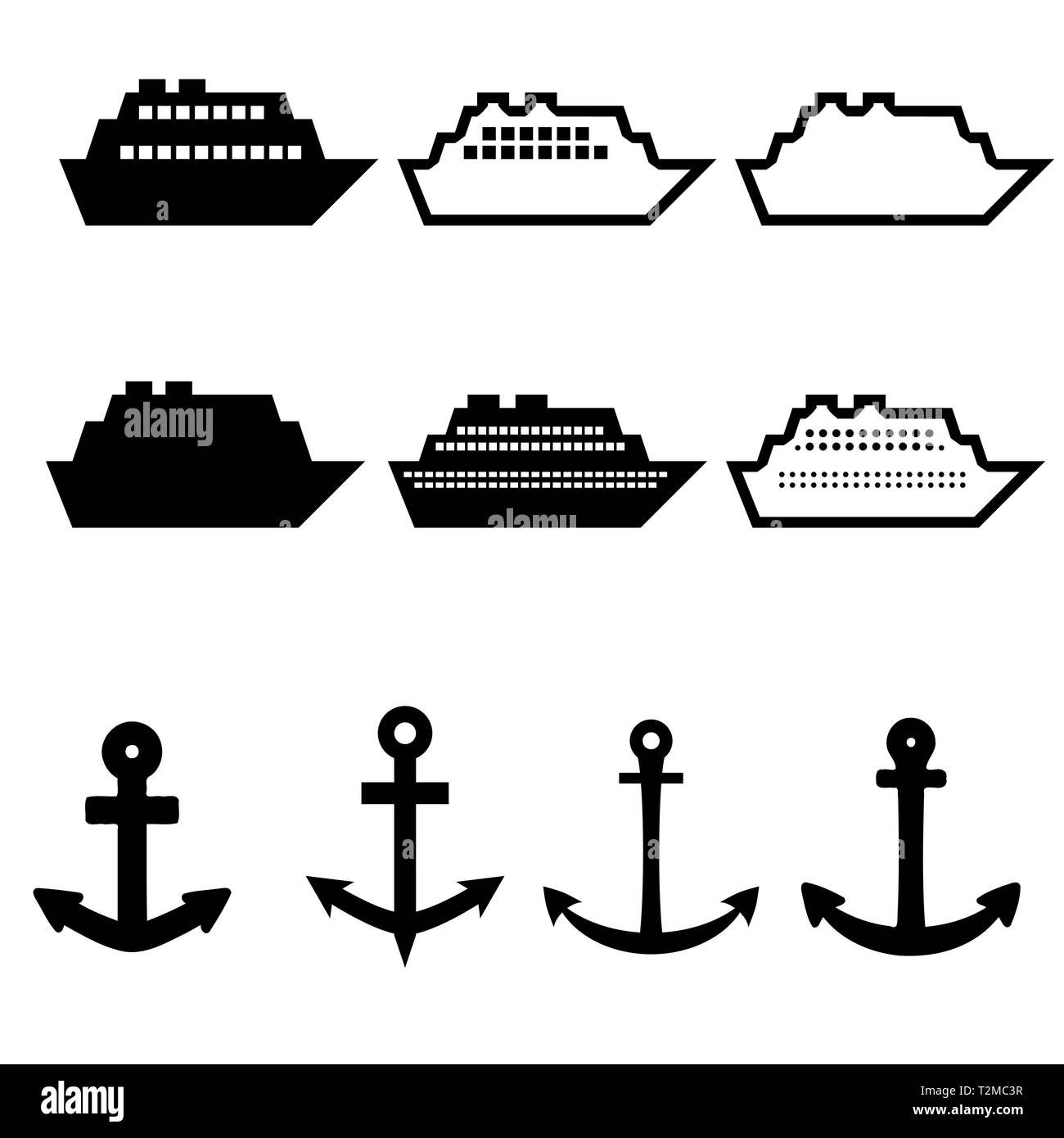 Cruise ship icon set - passenger vessels and anchor icons collection ...