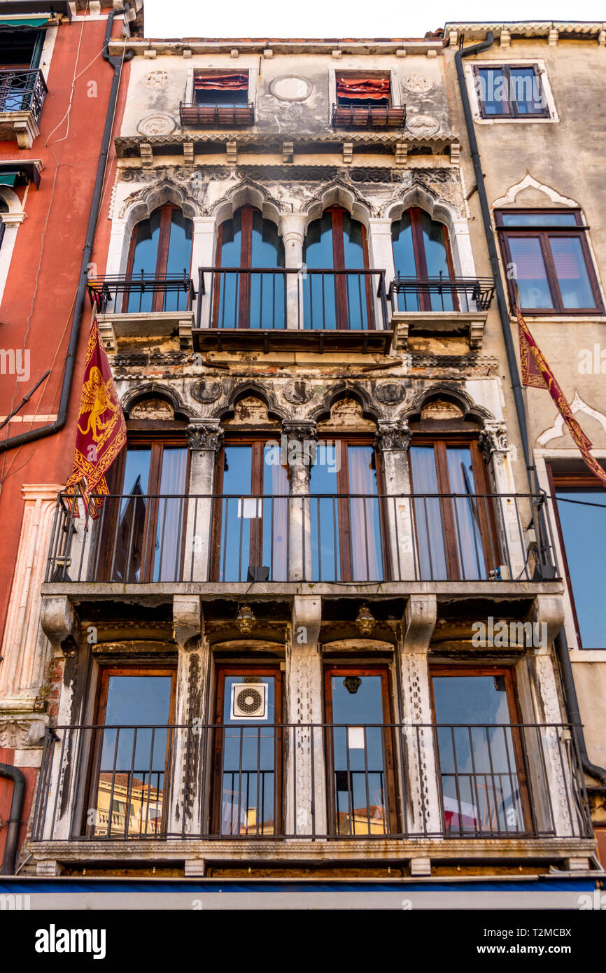 Italy, Venice, details and view of buildings in typical Venetian style ...