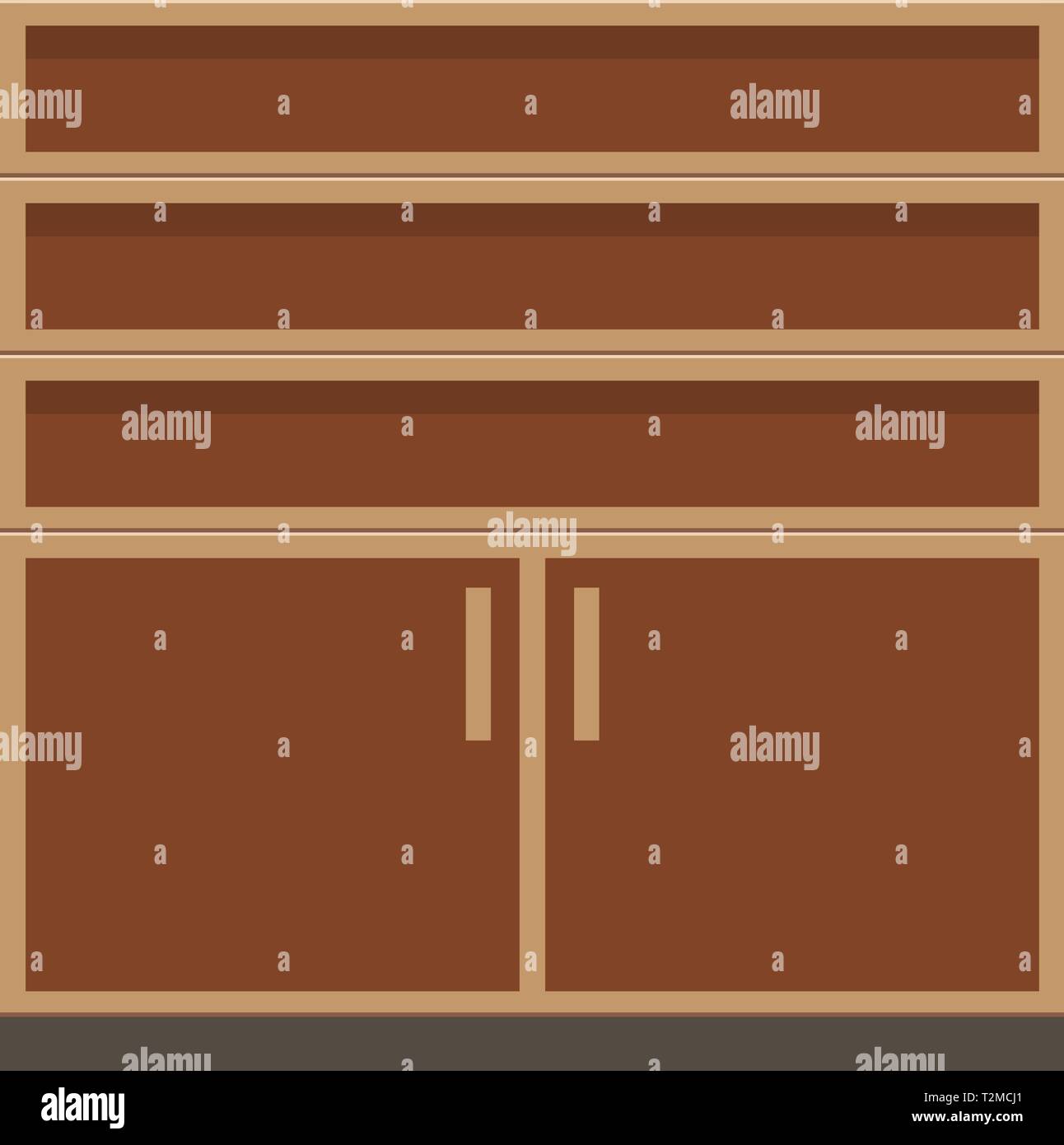 Empty furniture closet or wardrobe in brown color. Flat and solid color ...