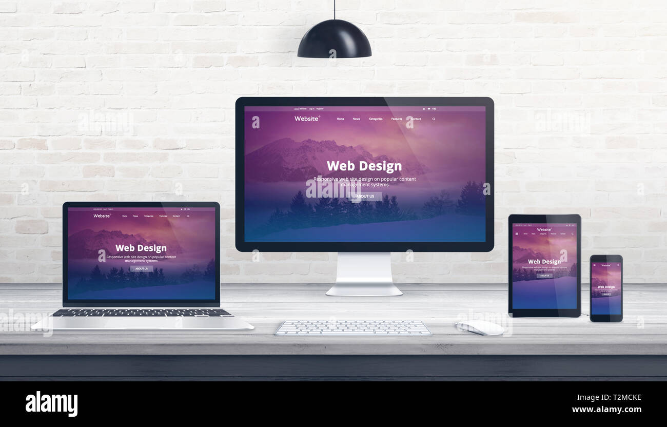 Web design, developer studio concept with responsive web page on ...