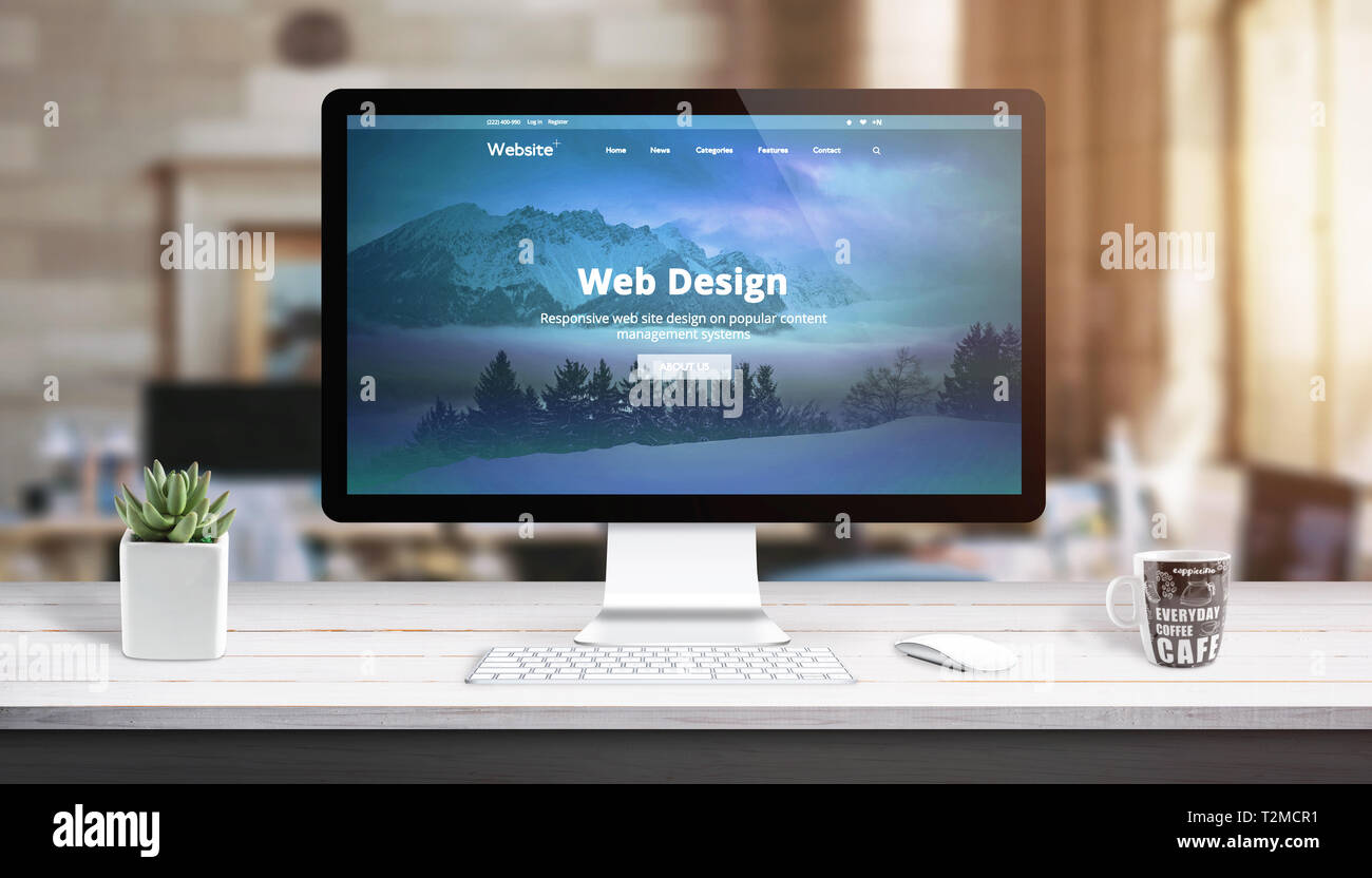 Modern web design page on computer display. Concept of web design ...