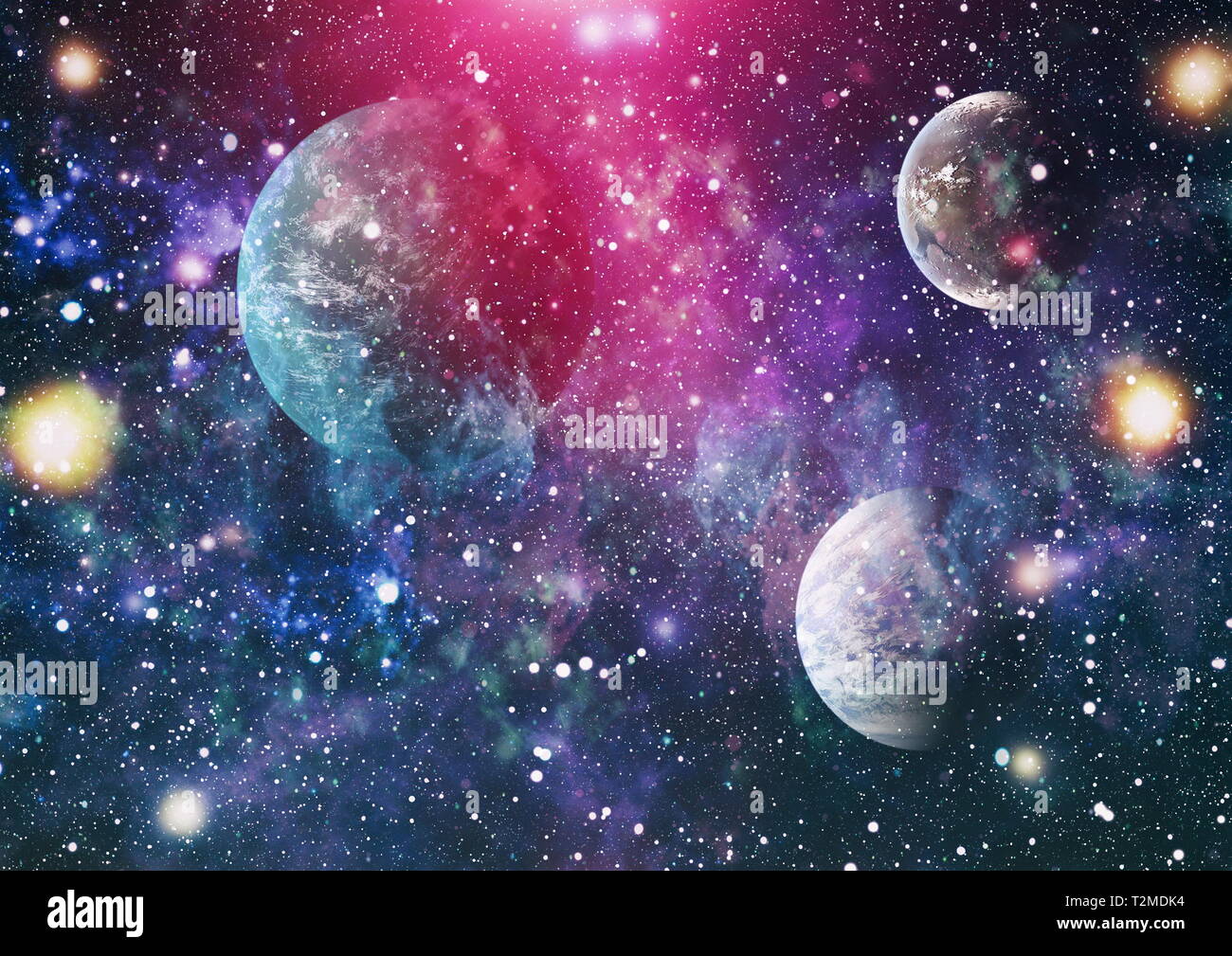 Stars of a planet and galaxy in a free space. Elements of this image ...
