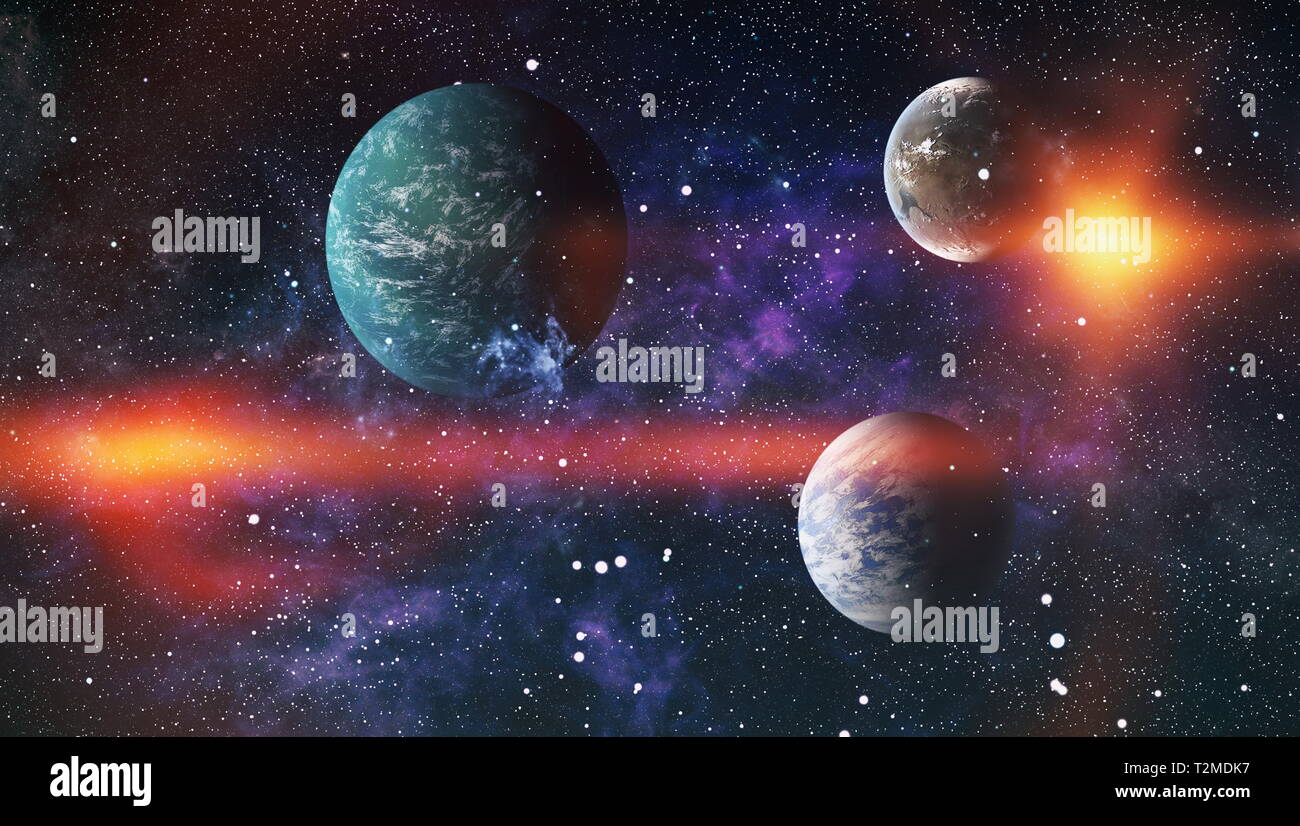 Stars of a planet and galaxy in a free space. Elements of this image ...