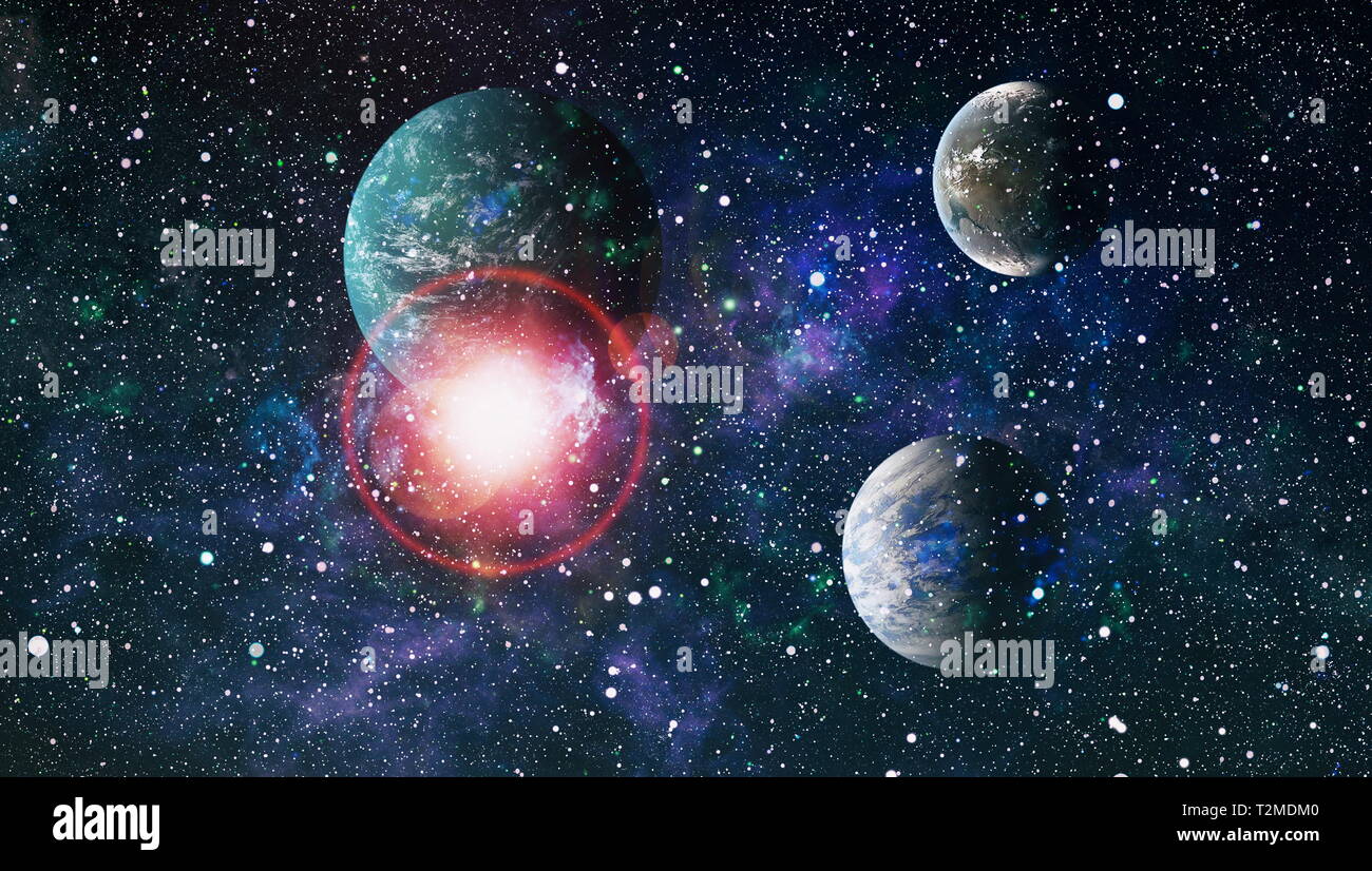 Stars of a planet and galaxy in a free space. Elements of this image ...