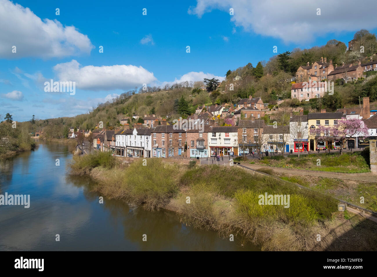 River Severn and The Wharfage at Ironbridge, Shropshire, England, UK ...