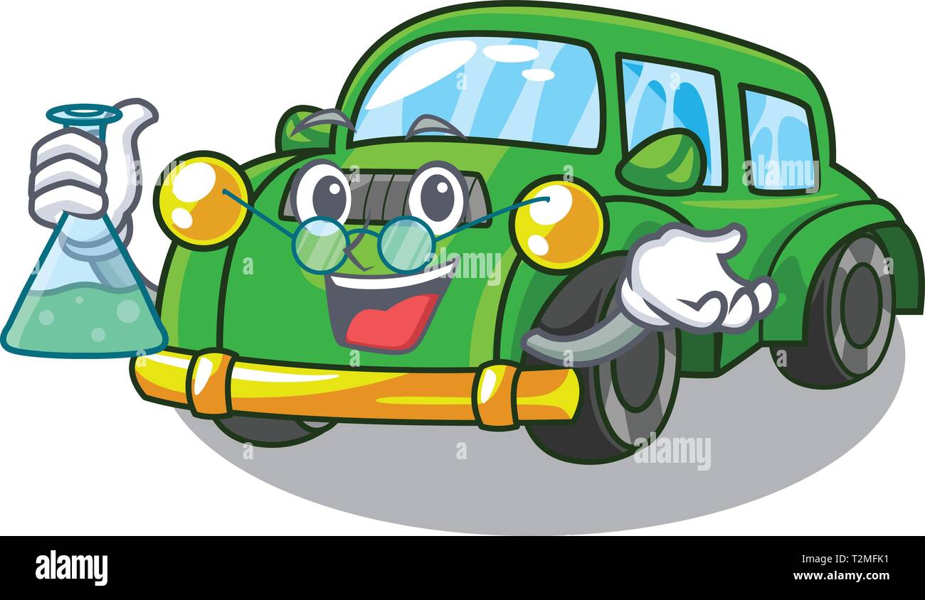 Professor miniature classic car in shape characters vector illustration ...
