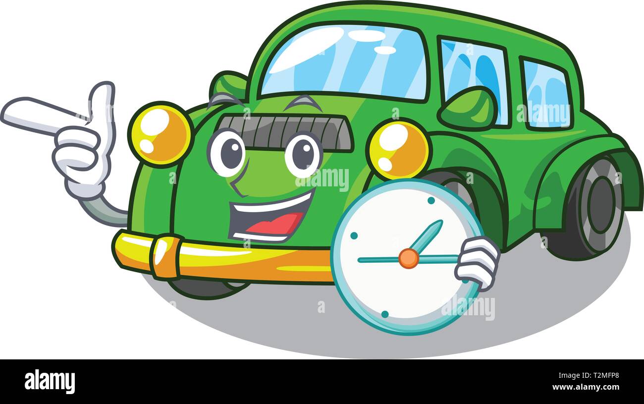 With clock miniature classic car in shape characters vector ...