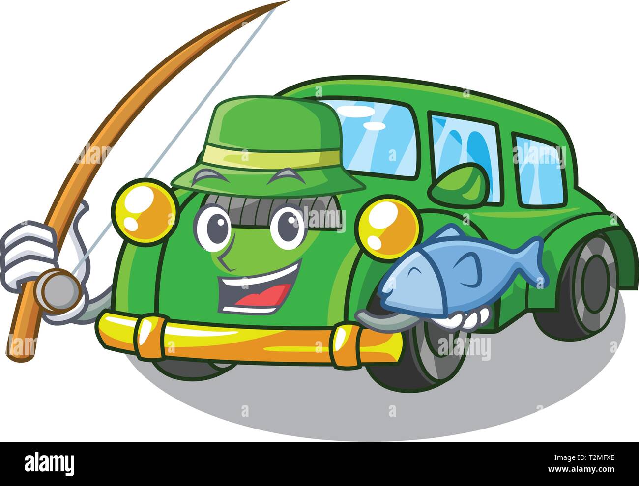 Fishing classic car in the shape mascot vector illustration Stock ...