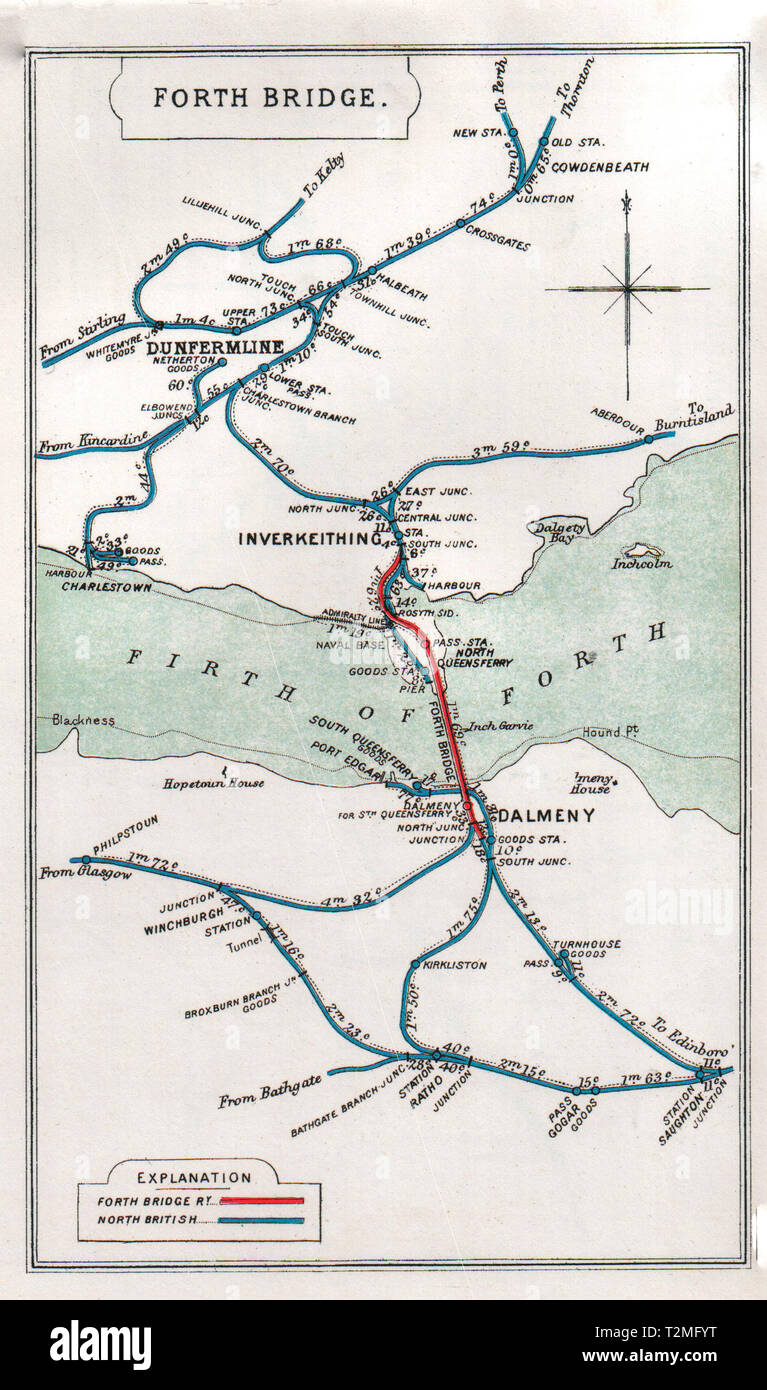 Pre Grouping railway junction around Forth Bridge, circa 1913 Stock ...