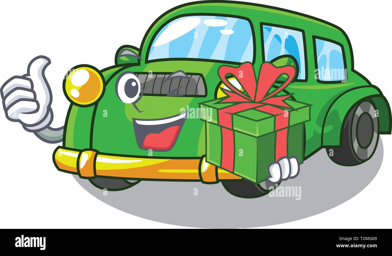 With gift classic car in the shape mascot vector illustration Stock ...