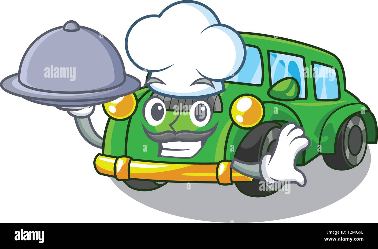 Chef with food classic car in the shape mascot vector illustration ...