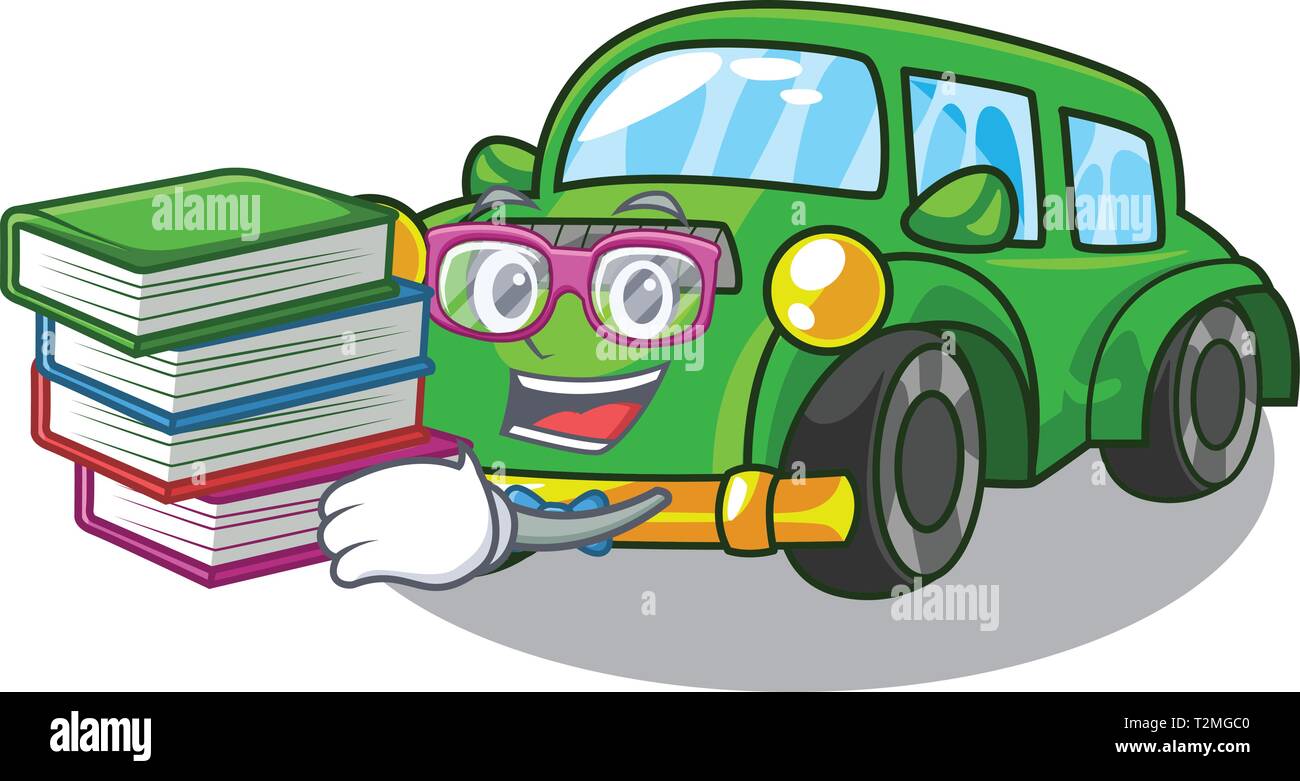 Student with book classic car toys in cartoon shape vector illustration ...