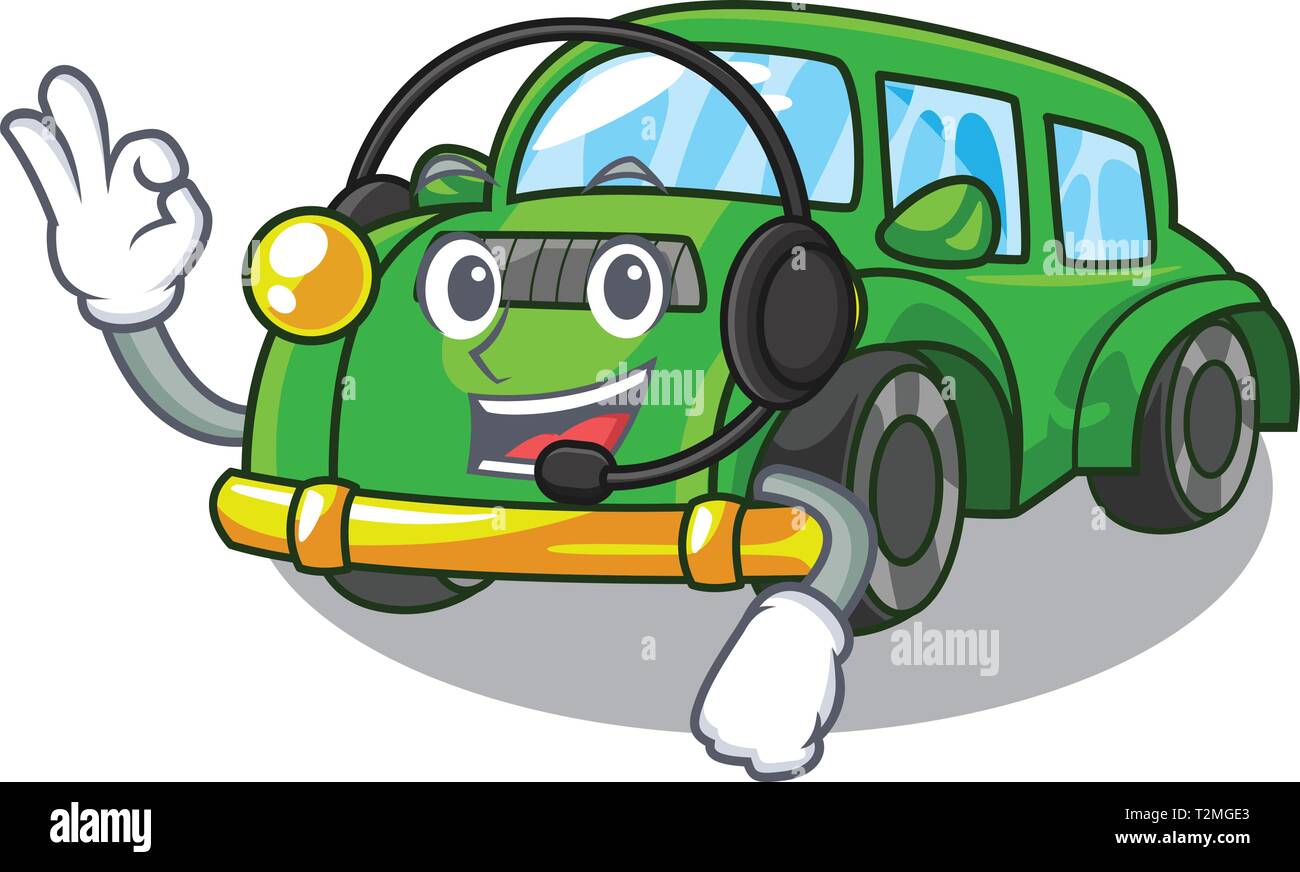 With headphone classic car toys in cartoon shape vector illustration ...