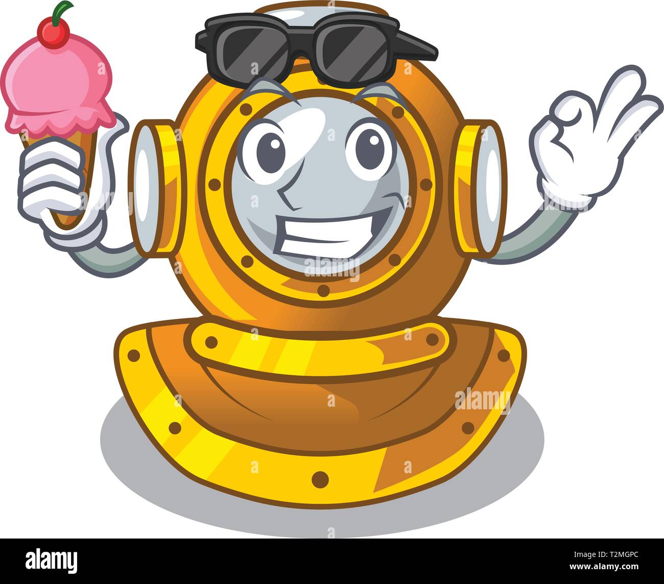 With ice cream helmet diving isolated in the cartoon vector ...