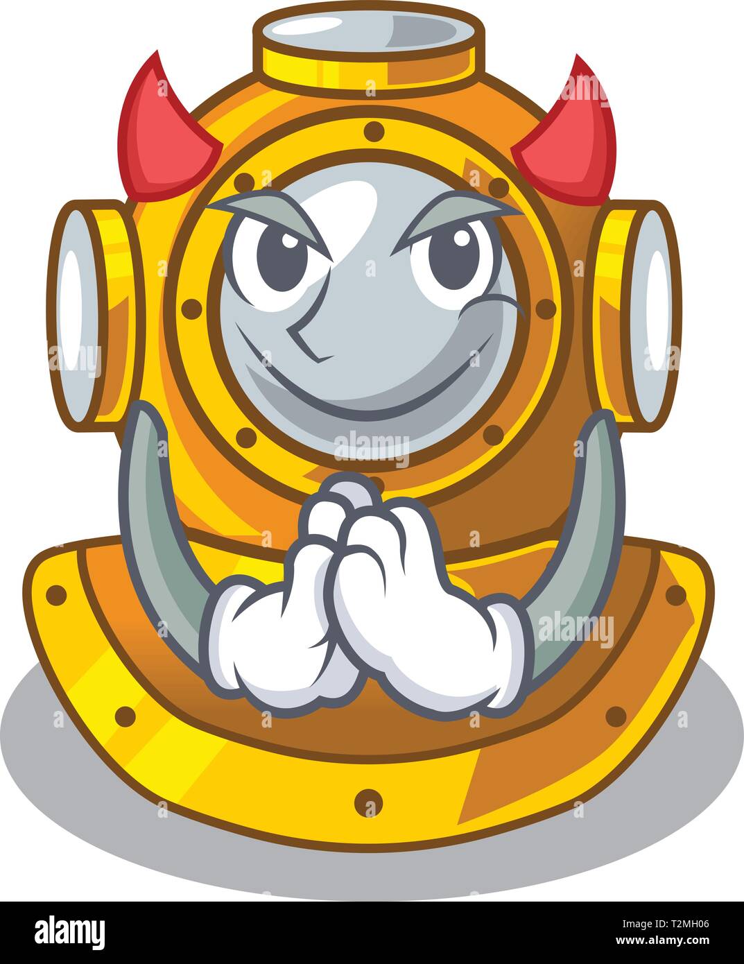 Devil shape diving helmet character in closet vector illustration Stock ...