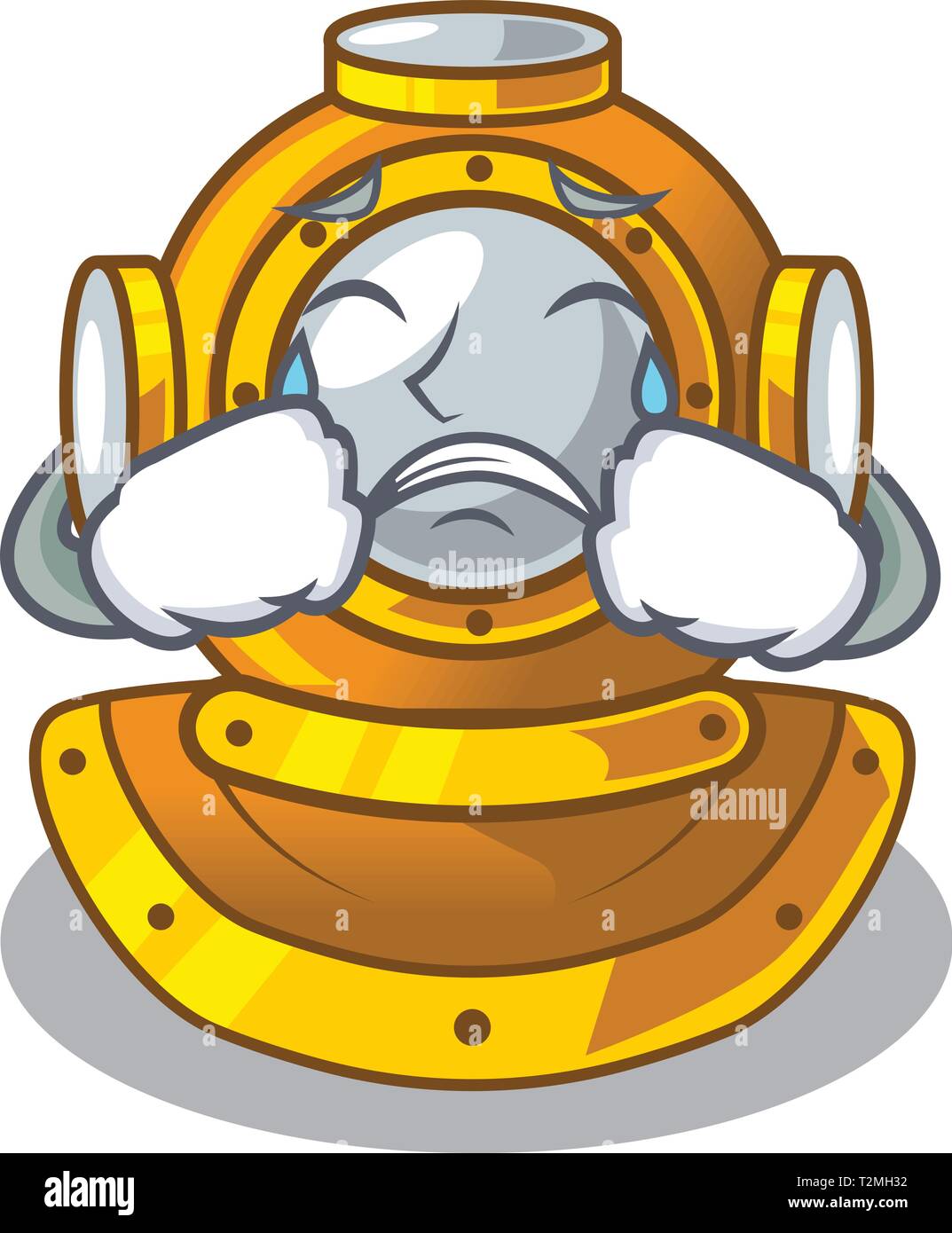 Crying shape diving helmet character in closet vector illustration ...