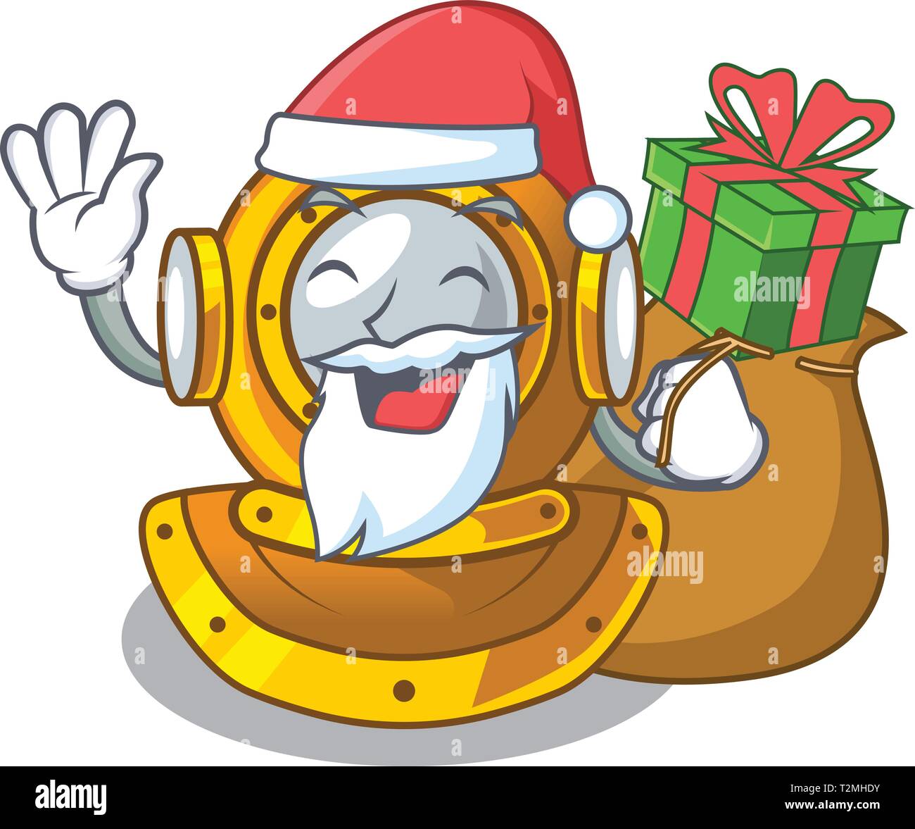 Santa with gift diving helmet on a cartoon table vector illustration ...