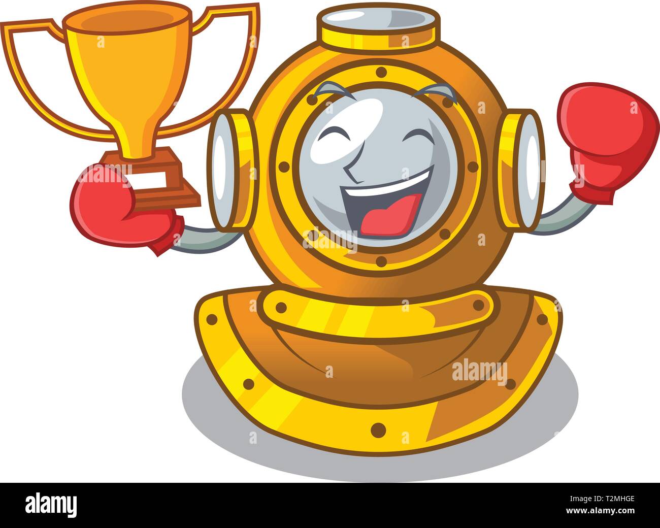 Boxing winner diving helmet on a cartoon table vector illustration ...