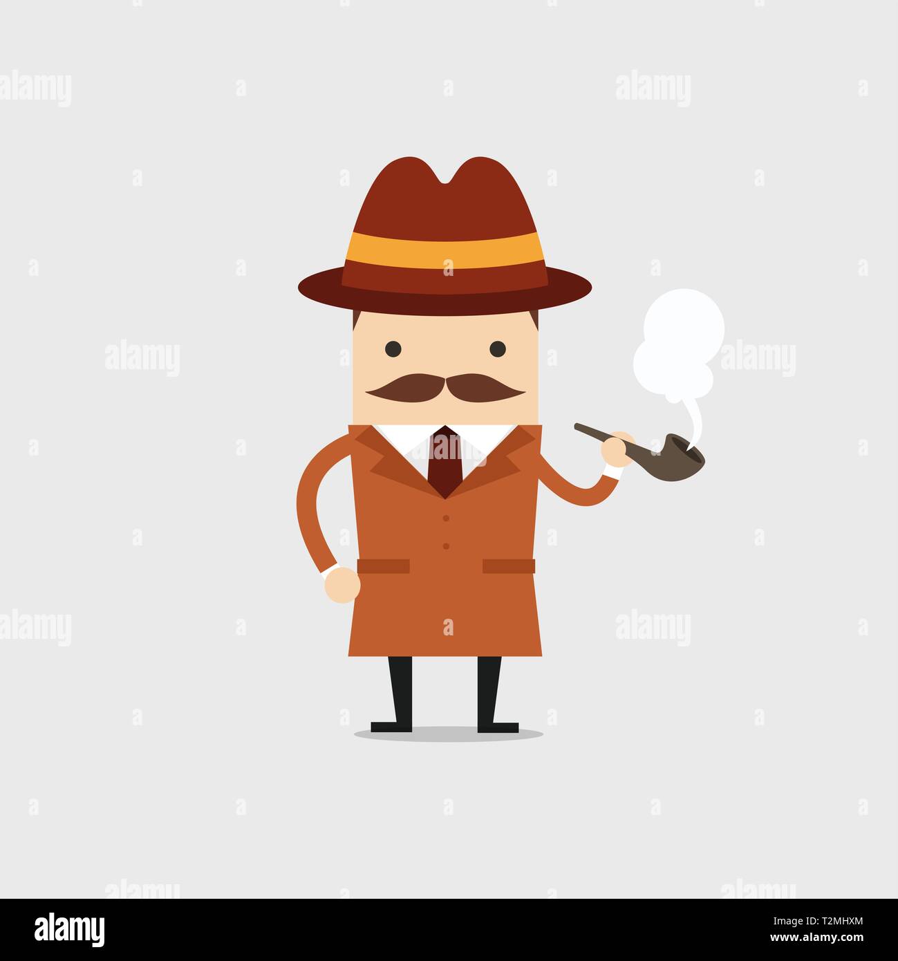 Detective man character smoking pipe. Police detective and inspector ...