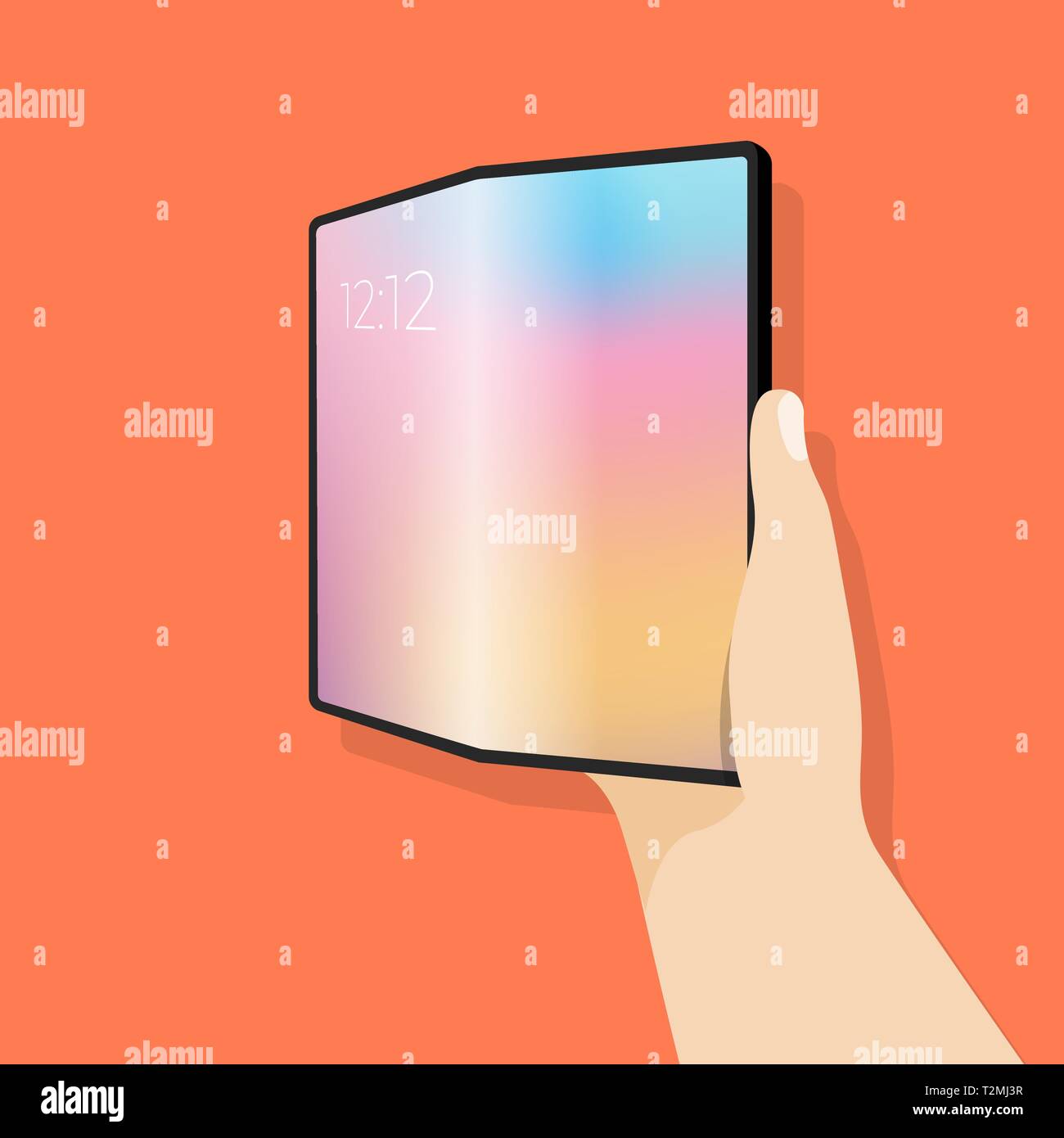 Foldable screen phone in hand. Smartphone with large screen and display ...