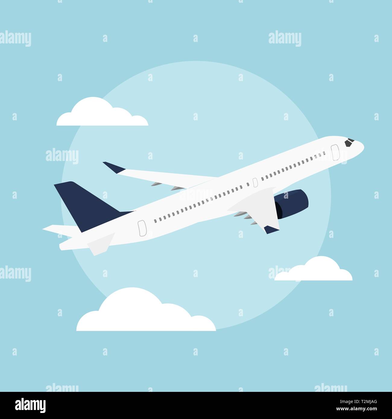 Flat Airplane flying in the blue sky background Stock Vector Image ...