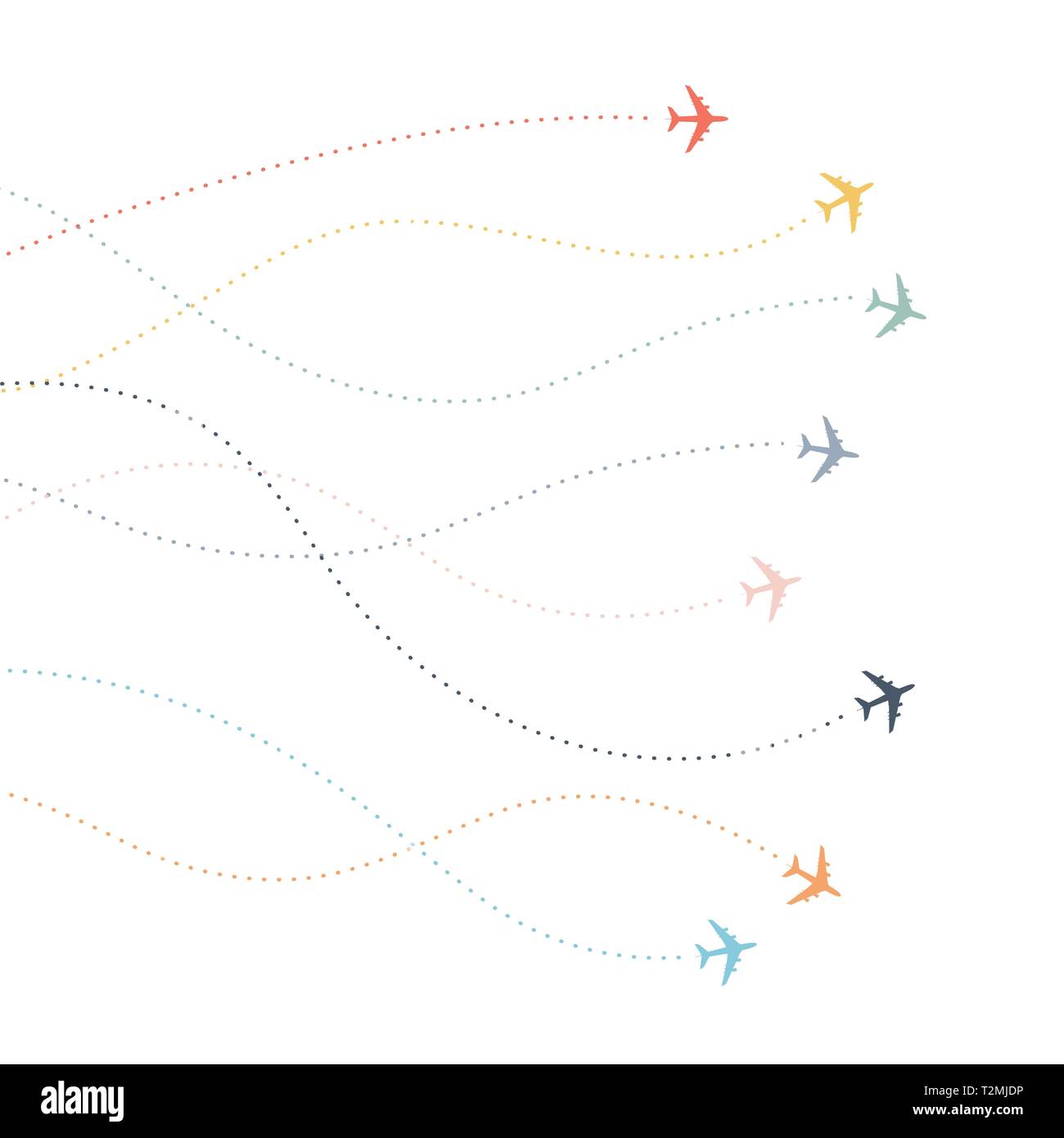 Colorful Airplane line path. Dotted lines flight paths of airline Stock ...