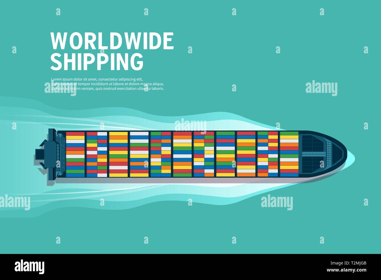 Top view of the industrial marine vessel at sea banner. Sea ...