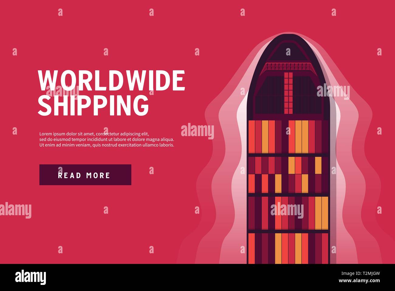 Top view of the industrial marine vessel at sea banner. Sea ...
