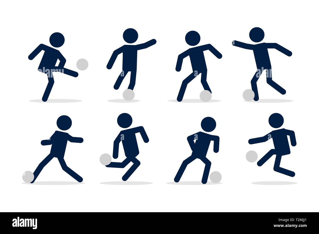 Set of football or soccer player, Footballer actions poses stick figure ...