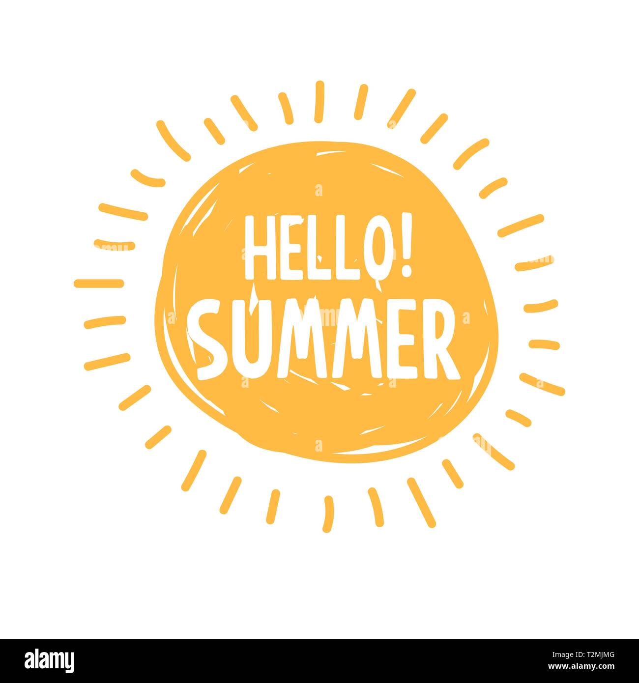 Sunshine symbol with Hello Summer lettering typography Stock Vector ...