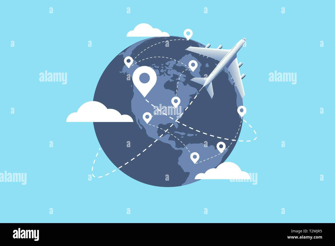 Airplane route around world globe Stock Vector Images - Alamy