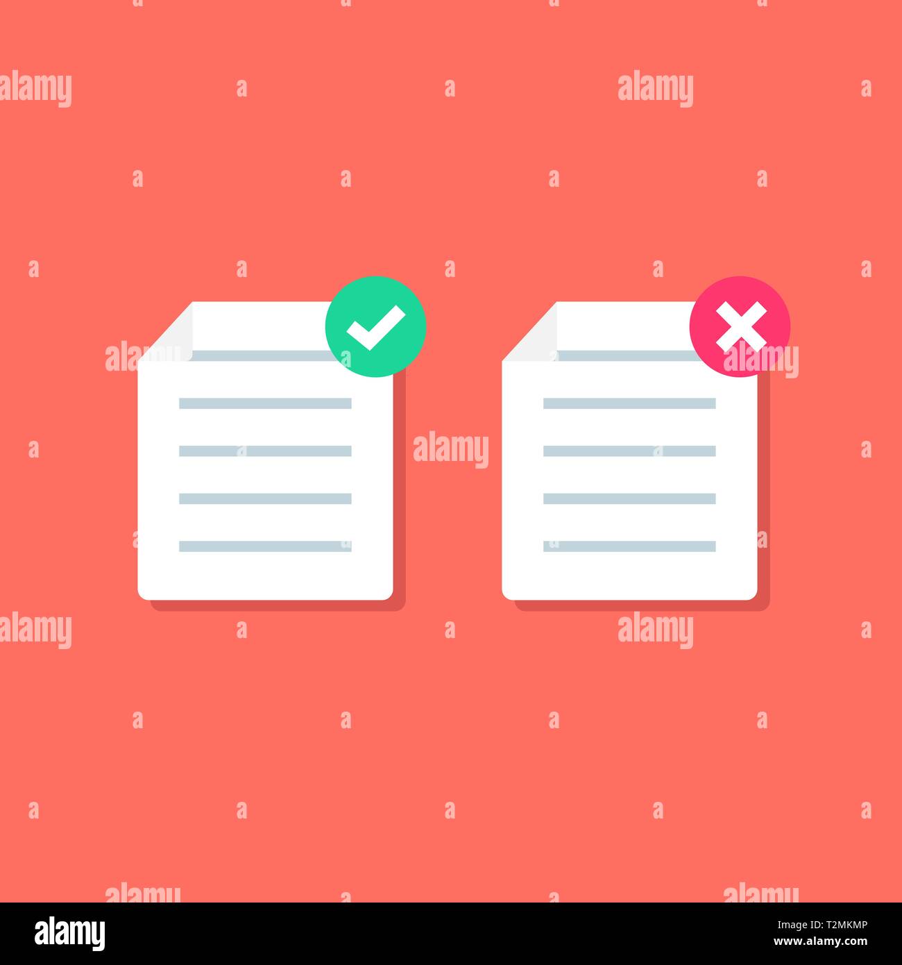 Document or Paper icon with Check mark. cross signs. Symbols YES and NO ...