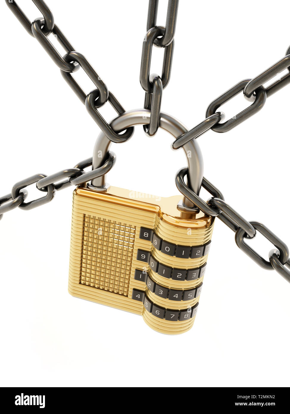 Chained padlock isolated on white background. 3D illustration Stock ...