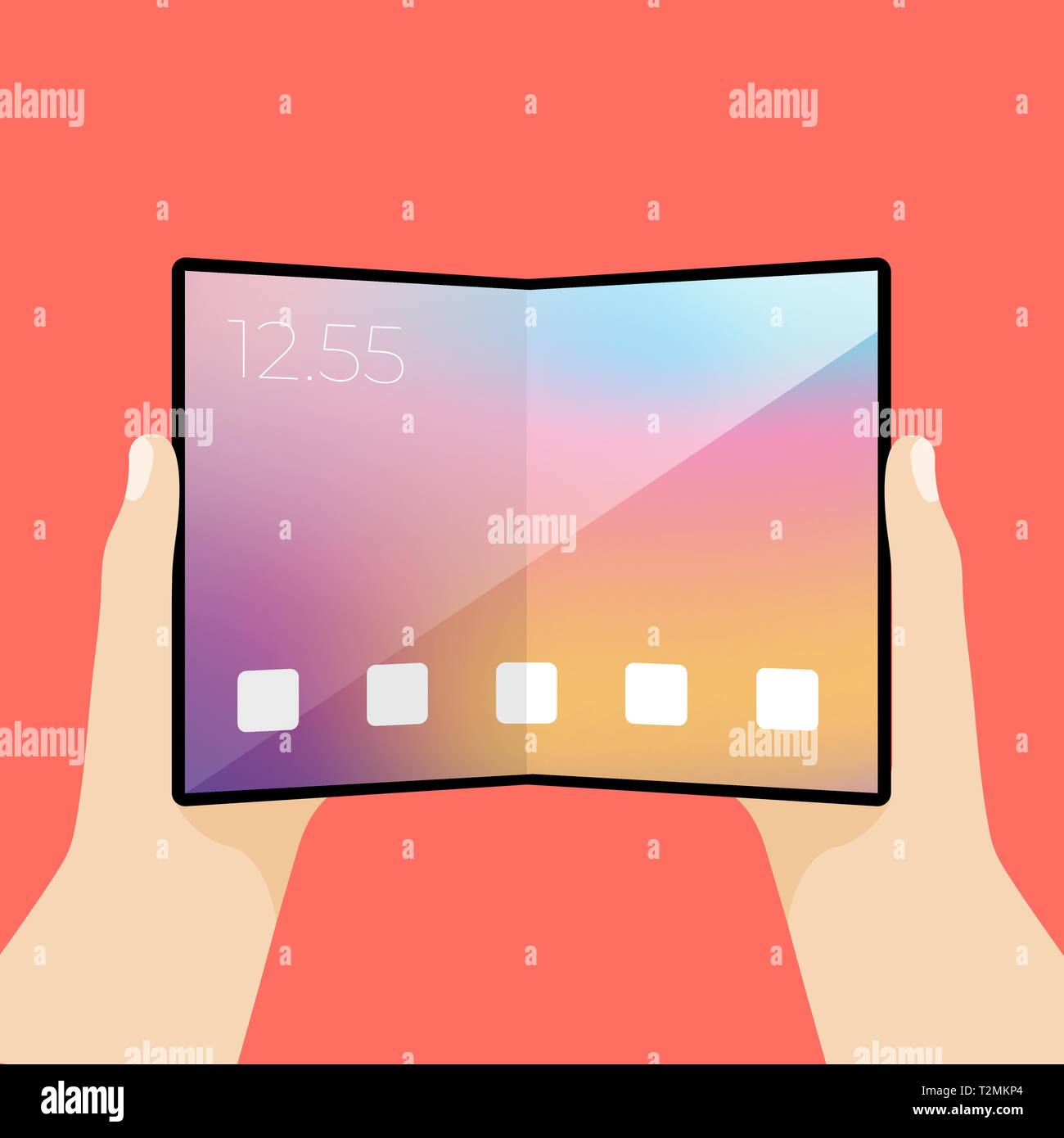 Foldable screen phone in hand. Smartphone with large screen and display ...