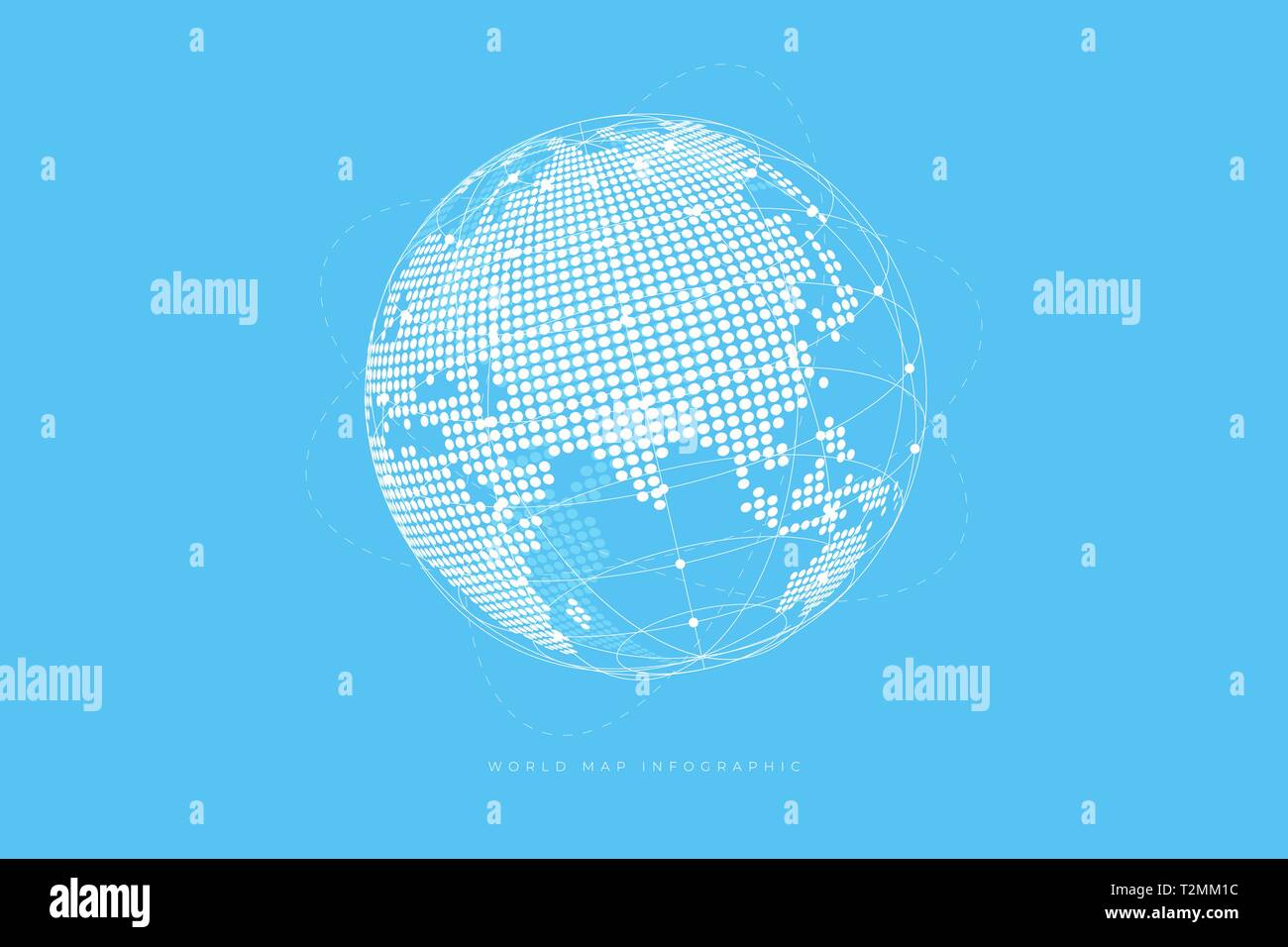 Simple Globe shape, World map created from dots on blue background ...